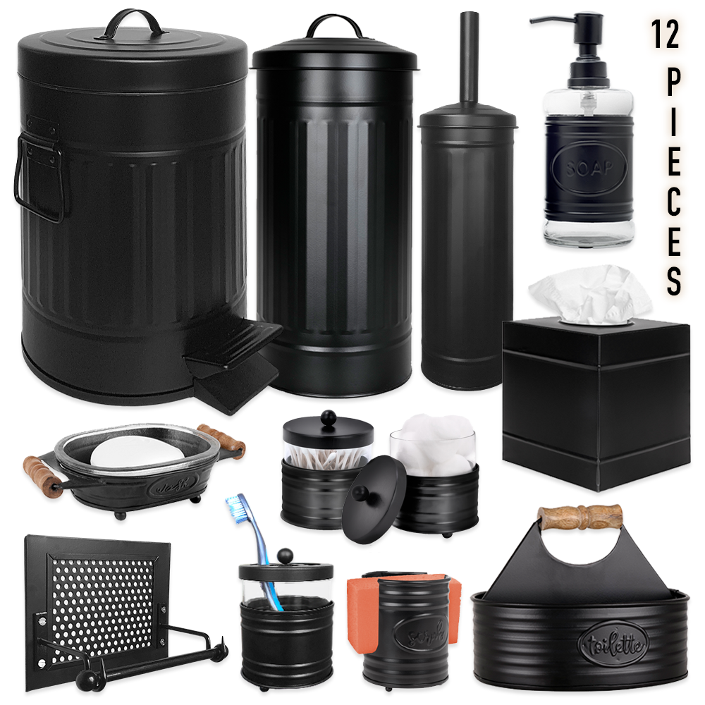 12-Piece Big Matte Black Bathroom Bundle - Complete Modern Bathroom Set ...