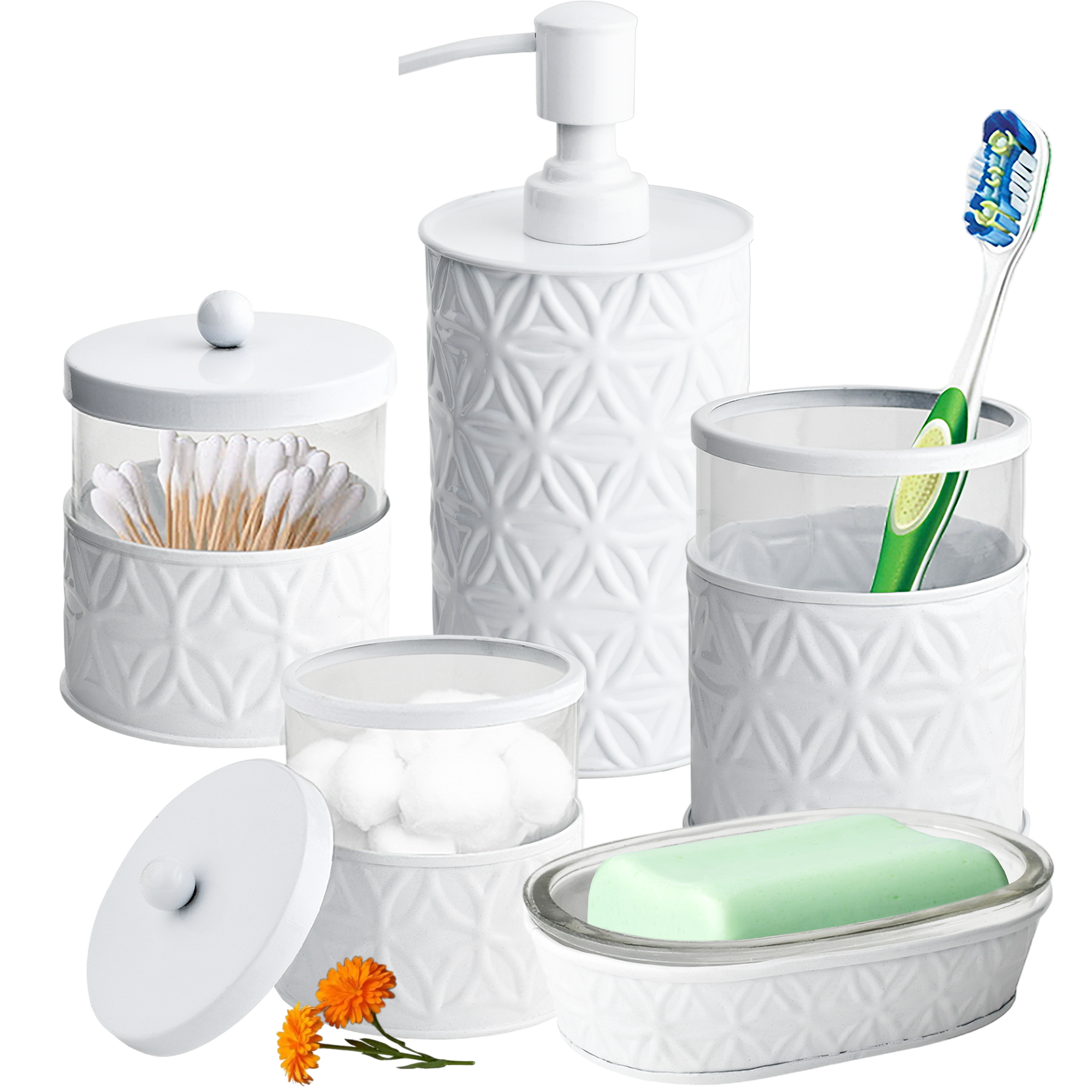 5-Piece White Jamie Line Bathroom Accessories Set - Modern Farmhouse ...