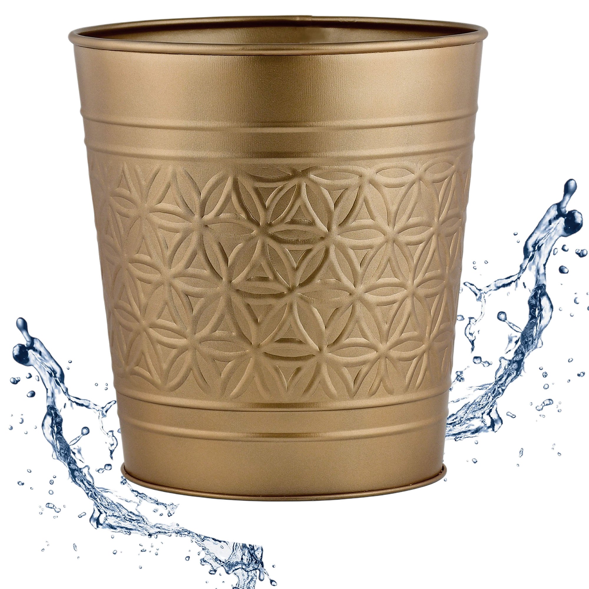 Jamie Line Gold Metal Trash Can - 7L Bathroom Waste Bin with Embossed ...