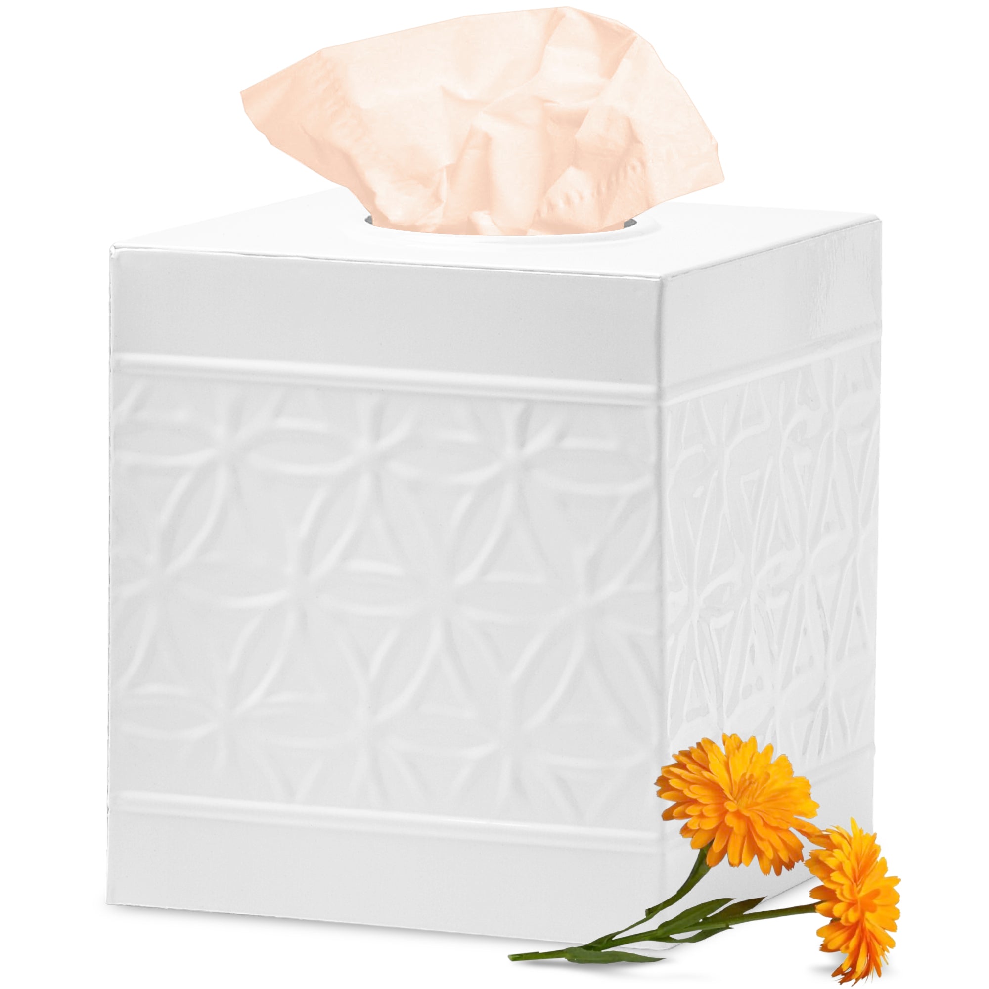 Jamie Line White Metal Square Tissue Box - Farmhouse Bathroom Decor ...