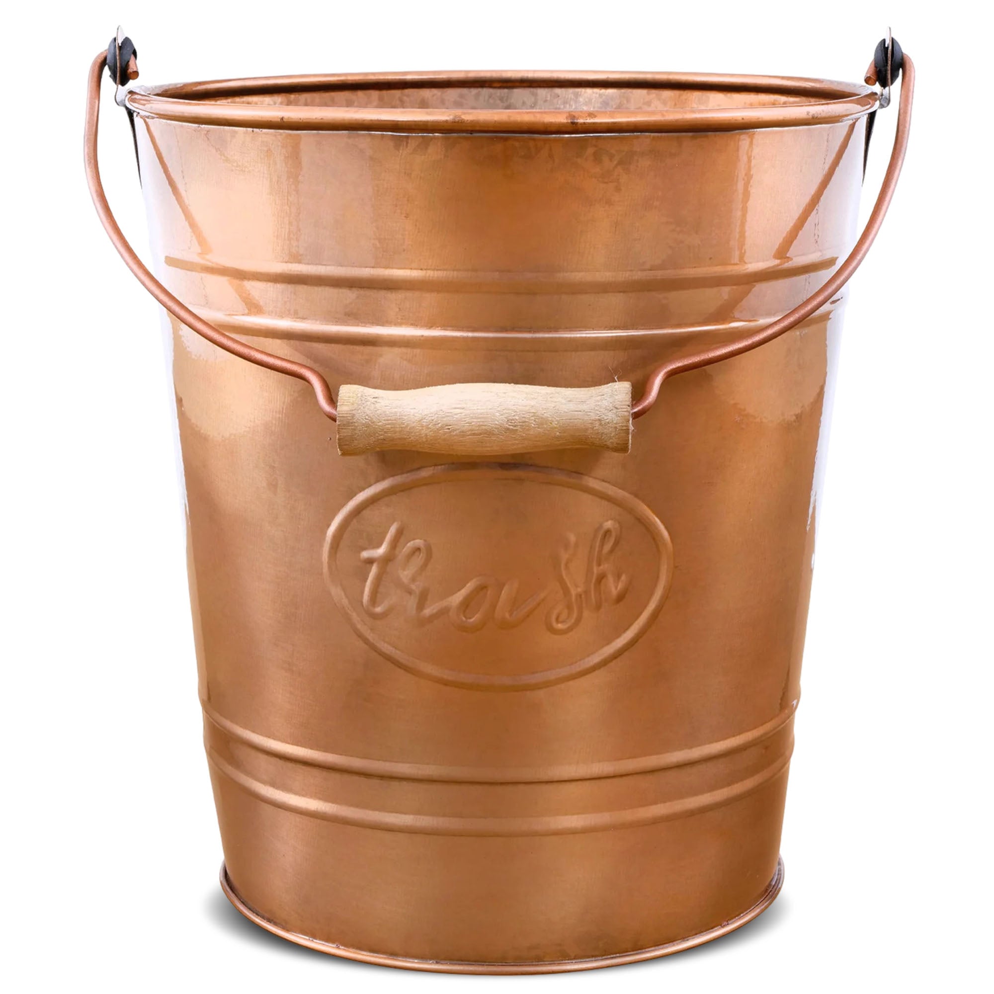 Copper Trash Pail - 2 Gallon Farmhouse Trash Can with Wooden Handle ...
