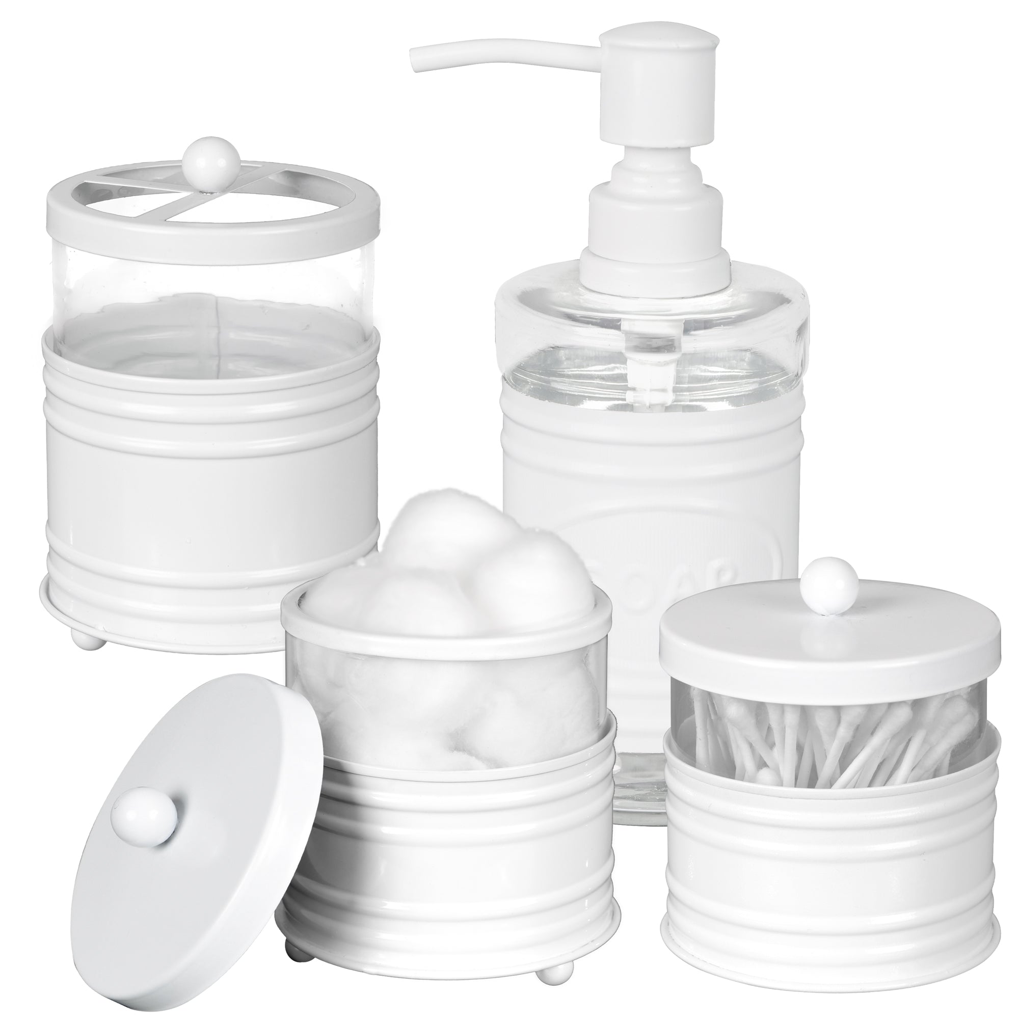 4-Piece Glass and White Metal Bathroom Set – Autumn Alley